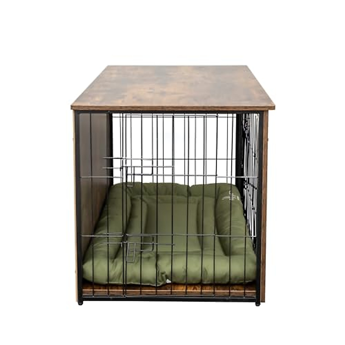 Ablissa Wooden Dog Crate with Waterproof Cushion, Modern Dog Crate Furniture Table, Indoor Dog Kennel with Double-Doors, Strong & Sturdy Dog House, Dog Cage for Small, Medium & Large Dogs