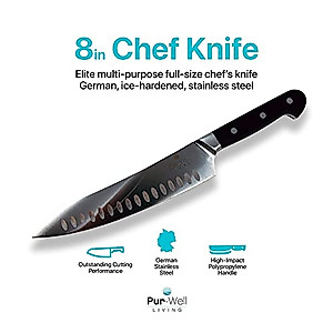 Pur-Well Living Chef Knife Classic 8in Professional Chefs Knife (Made with German Stainless Steel) Elite multi-purpose full-size 8-inch chef’s knife