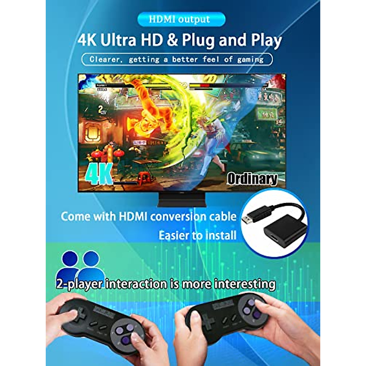 Fadist Retro Game Console, Built in 15000+ Classic Games, 4K HD Output, Emulator Game Console with 2 Ergonomics Controllers, Plug and Play Game Box, Ideal Gift for Kids, Adult, Friend, Lover