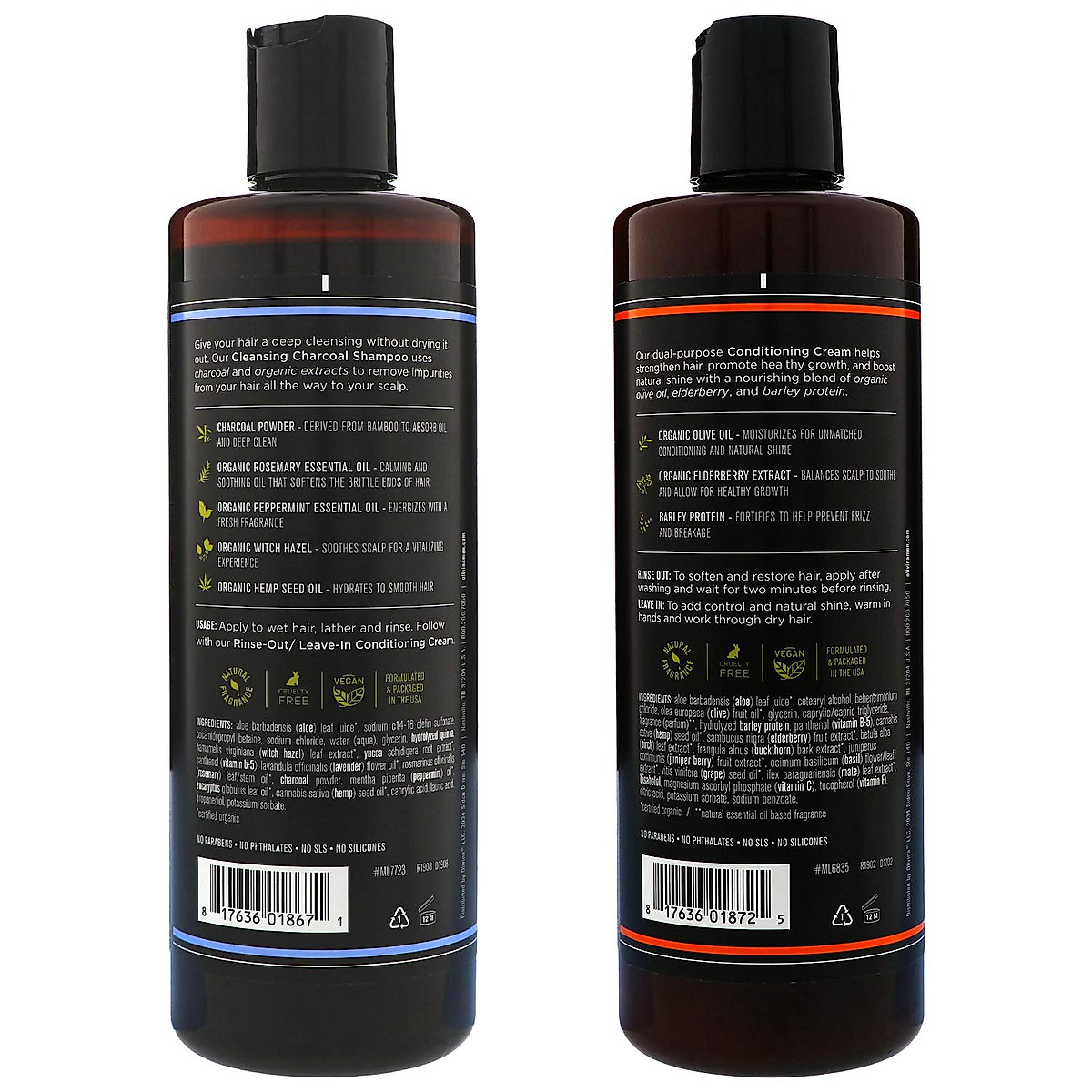 Barrel and Oak - Shampoo & Conditioner Set, Charcoal Shampoo & Rinse Out Leave In Conditioner, Hair Care for Men, Clarifying Shampoo, For Dry Hair, Natural Fragrance, Vegan (16 oz Per Product, 2-Pack)