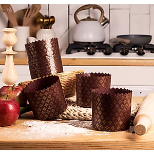 8oz Kulich Mold Easter Bread Paper Mold Paska |25 pcs| Easter Bread Forms - Panettone Paper Mold - Panettone Paper Baking Molds Universal - Brown Design W 3.55 x H 3.35-In