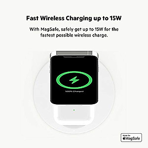 Belkin MagSafe 2-in-1 Wireless Charging Stand for Apple iPhone 15, iPhone 14, iPhone 13, & iPhone 12 Series & AirPods - MagSafe Fast Charging Station for Multiple Devices - White