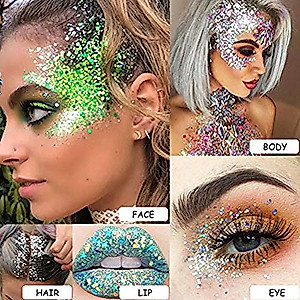 𝐆𝐀𝐁𝐎𝐗 10 Jars Sakura Pink Cosmetic Chunky Glitter Set, Holographic Nail Glitter Resin Glitter Fine Powder+1mm+2mm+3mm Sequins Flakes, Iridescent Art Glitter Set for Body Face Eyes Hair Crafts