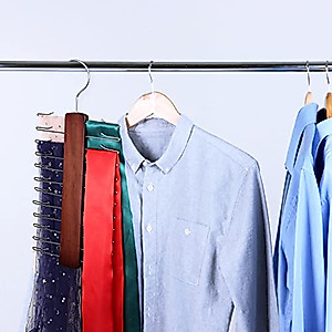 Sawysine 2 Pack Wooden Tie Rack Tie Hangers for Men 24 Hooks Tie and Belt Hangers 360 Degree Swivel Tie Organizer Closet Ties Belts Scarf Accessories (Brown)