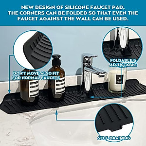 Luvitory Faucet Handle Drip Catcher Silicone Lengthened Mat, 24'' Splash Guard, Sink Guard for Kitchen Drying Mat Soap Sponge Accessories Tray Bathroom Bar Protection Black
