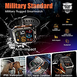 meoonley Military Rugged Smartwatch for Men,Sport Watch with Answer/Make Call IP68 1.83 inch Fitness Tracker Pedometer SpO2 for Outdoor Enthusiasts