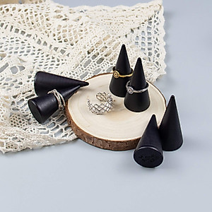 AUEAR, 10 Pack Wood Cone Ring Holder Finger Jewelry Display Stand DIY Craft Wooden (Black, Vertical Shaped)