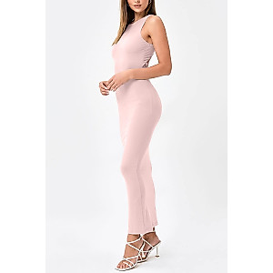 LILLUSORY Backless Maxi Dress Women's 2023 Spring Summer Casual Long Tank Dresses Sexy Basic Bodycon Party Dress Pink
