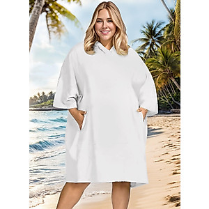 KFUBUO Surf Poncho Changing Towel Swim Robe with Pocket Plus Size Terry Cloth Swim Cover Up for Women Towel Poncho Hoodie