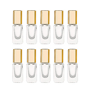 Furnido 3ml Square Glass Roller Bottle For Essential Oils,Mini Glass Bottles With Stainless Steel Roller Balls,Gold Aluminum Caps Portable Roll-On Vial Aromatherapy Perfume Container-10 Pack