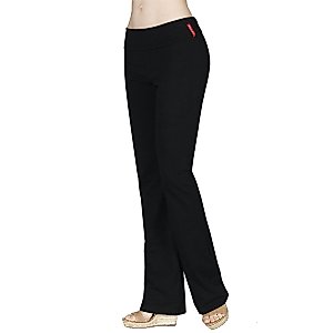 Active USA Regular Leg Stretch Cotton Fold Over Workout Yoga Pants, Small, Black