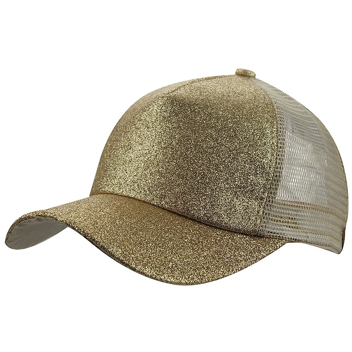 Womens Summer Glitter Messy Bun Mesh High Ponytail Baseball Tennis Sun Hat Cap Gold
