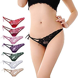 Toxz Womens Sexy Lace Thongs G-String,Sheer Perspective Satin Enticing Floral Embroidered,Lace V-String Briefs Panties Lingerie Underwear