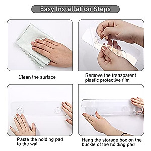 ROSELIFE Sticky Shower Shelf, Sticky Bathroom Basket, Bar Storage Tray, Maxload 13 lb, Punchless, Wall Mounted Storage Saver Rack for Home Kitchen, Bathroom Shower, Clear, Widen