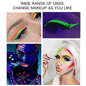 16 Colors Neon Face Paint Liner Makeup Water Activated Eyeliner Palette UV Glow Longlasting Fluorescent Face & Body Paint with Brush for Halloween Christmas