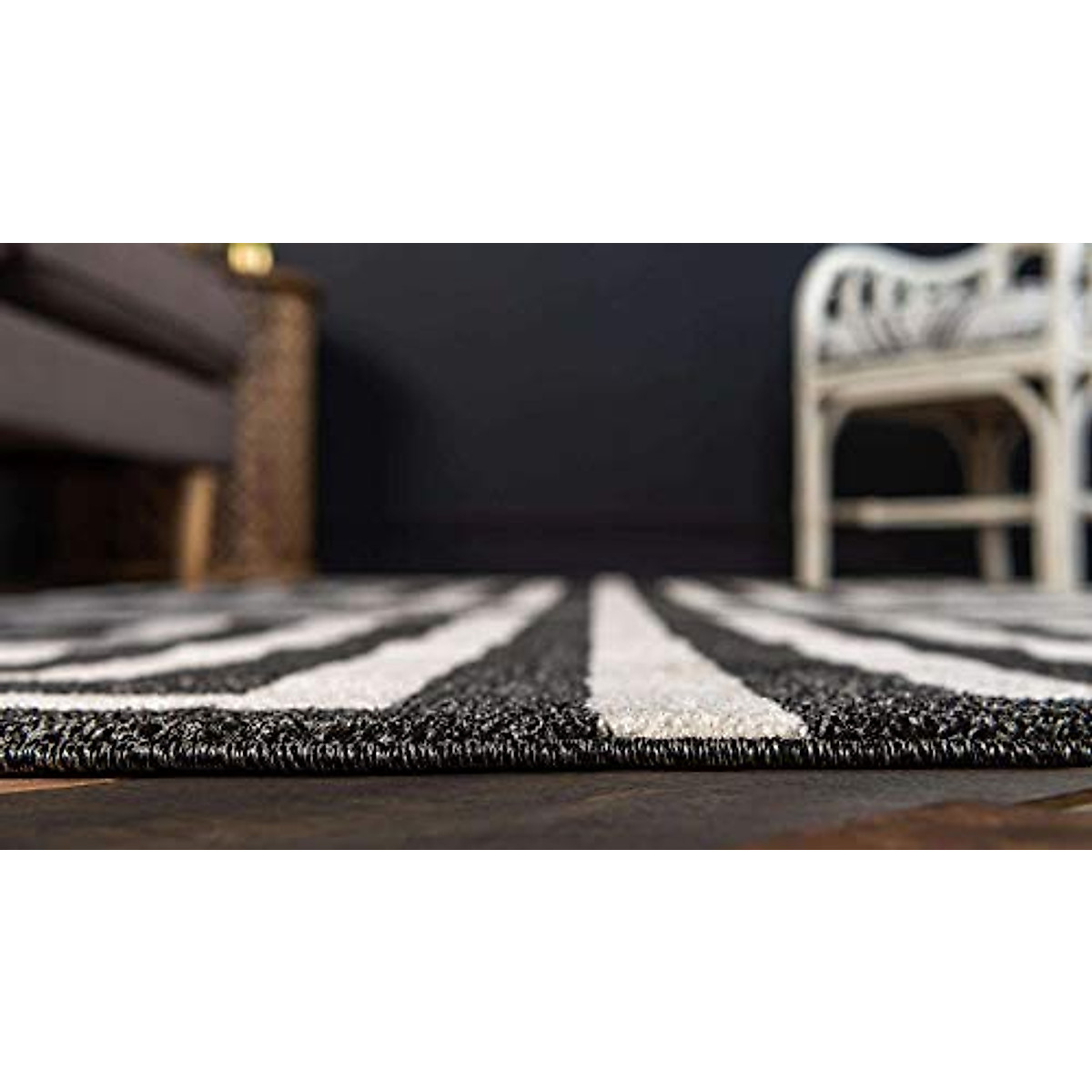 Unique Loom Athens Collection Classic Geometric Modern Border Design Area Rug, 7 ft x 10 ft, Black/Beige