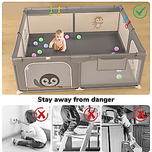 Baby Playpen for Babies and Toddlers, 71 x 59 inch Extra Large Baby Fence with Unique Little Penguin Character Design, Li'l Pengyu Soft Breathable Mesh Baby Playard for Indoor & Outdoor