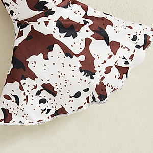 Emmababy Toddler Baby Girl Clothes Long Sleeve Cow Print OutfitT-Shirt + Flare Pants Bell-Bottom Tie Dye Leggings Set 0-4T (3PCS brown, 12-18 Months)