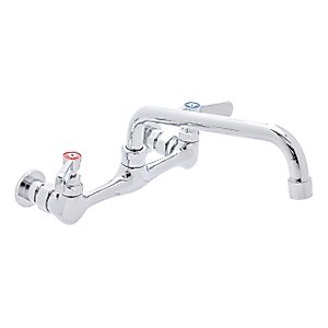 Kitchen Sink No Lead Faucet - DuraSteel 8" Center Wall Mounted Commercial Kitchen Sink Faucet with 8" Swivel Spout - NSF Certified - Dual Lever Handles - Brass Constructed & Chrome Polished