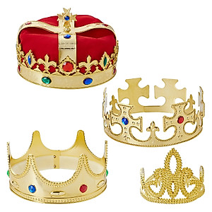 BLUE PANDA 4-Pieces King and Queen Crowns Set for Kids - Gold Crowns and Tiara for Royal Theme Birthday Party Costume Accessories and Photo Booth Props