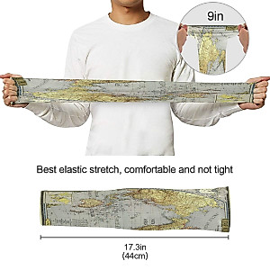 WELLDAY World Map Painting Arm Sleeves with Thumb Hole UV Sun Protection Cooling for Driving Cycling Golf Fishing