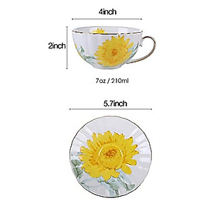 Fine Bone China Sunflower Vintage Chintz Porcelain Coffee Mug Tea Cup with Saucer