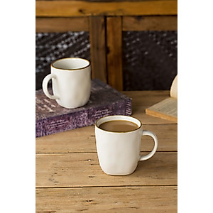 famiware Coffee Mugs Set of 4, Ocean Square 13oz Coffee Cup Set with Handle for Cocoa, Milk, Hot Chocolate, Tea, Water, Stoneware Cups for Kitchen, Microwave and Dishwasher Safe, Vanilla White