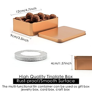 Empty Metal Tins Box,6 Pack Stainless steel Tins Small Tin Boxes with Lids,Gold Metal Containers Stainless steel Tins Cans Storage Container for Treats, Candle, Favors and Crafts (4.7x3.5x1.6 Inches)