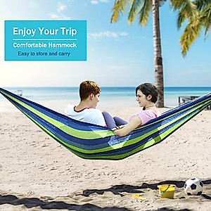 MOSFiATA Hammocks Portable Camping Hammock Upgraded 550lb Comfortable Fabric Hammock with Two Anti Roll Balance Beam and Sturdy Tree Straps for Camping, Patio, Backyard, Outdoor （Blue Green）