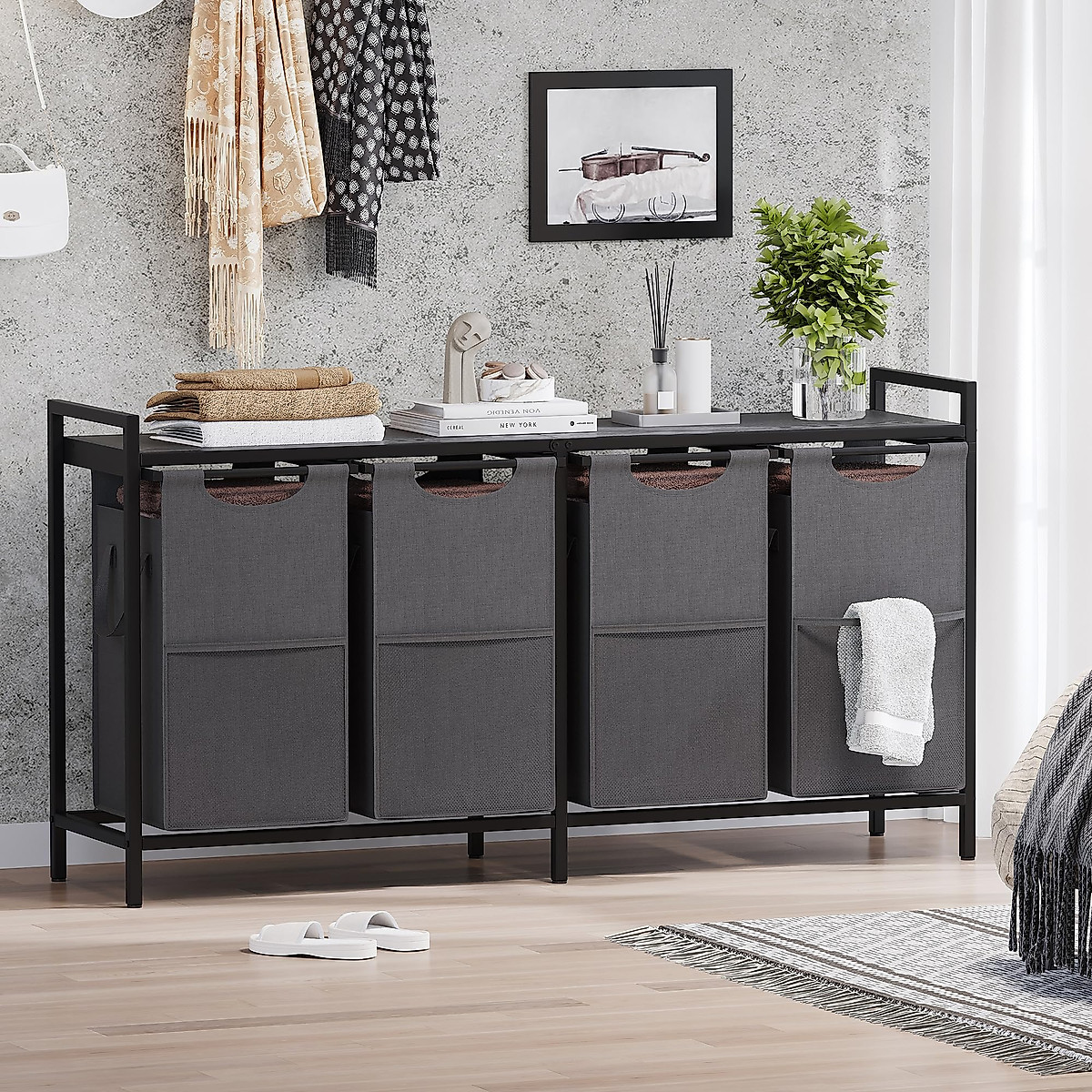 Heybly Laundry Hampers, 126L Laundry Basket with 3 Section Pull-Out Rolling Bags