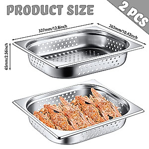 2 Pack Deep Perforated Steam Pan Stainless Steel Half Size Perforated Steam Table Food Pan Restaurant Supplies for Kitchen (12.8'' x 2.56'' x 10.43'')