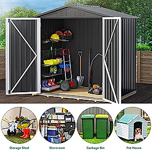 DWVO 6' x 4' Outdoor Storage Shed, Large Metal Tool Sheds, Heavy Duty Storage House with Lockable Doors & Air Vent for Backyard Patio Lawn to Store Bikes, Tools, Lawnmowers,Dark Gray