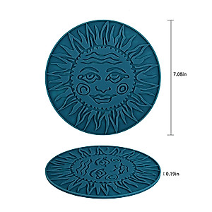 3 Pcs Trivets for Hot Dishes, Sun and Moon Double-Sided Design, Kitchen Heat Resistant Silicone Trivet, Extra Thick, Large, Non Slip (4. Dark Cyan)