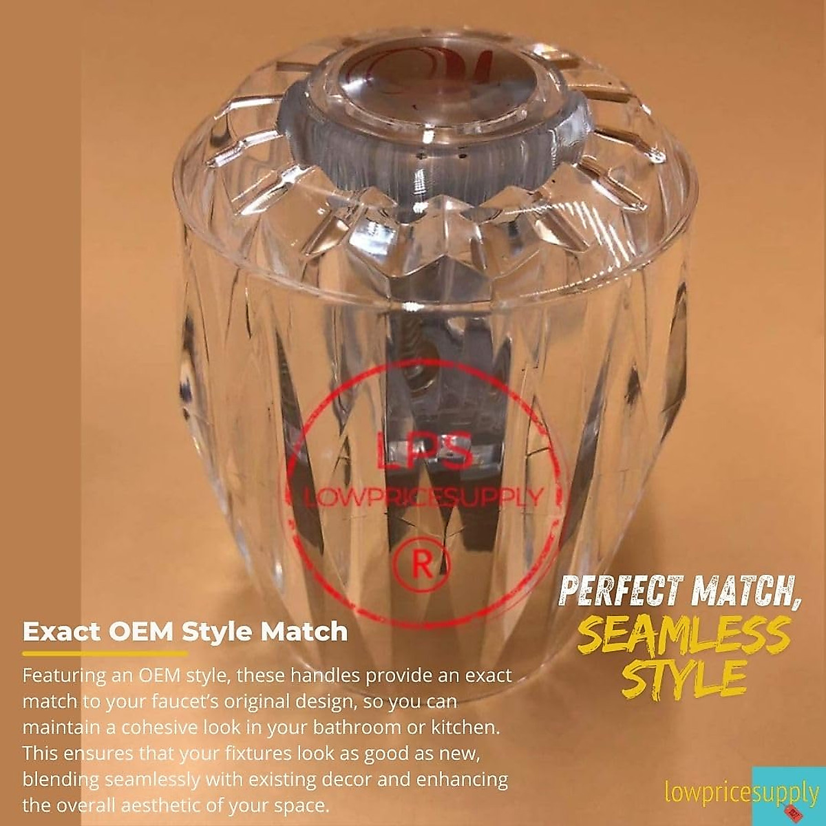 Generic Shower Handles with Adapter fits Valley, Eljer Tub, Shower Handles with Adapter - Clear Acrylic, 3" Height D Broach, Universal Fit for Various Faucets, Exact OEM Style Match - Pair