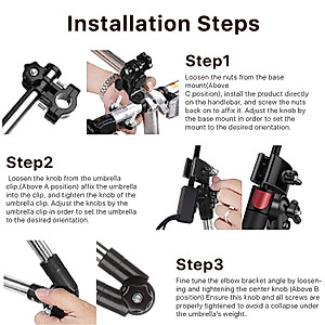 Flexzion Bicycle Umbrella Mount Holder, Swivel Connector Handlebar Frame Stand, Adjustable 2 Section Tube Handle, Outdoor Sports Accessories for 0.67~0.9 inch Handlebar Bike Baby Stroller Wheelchair