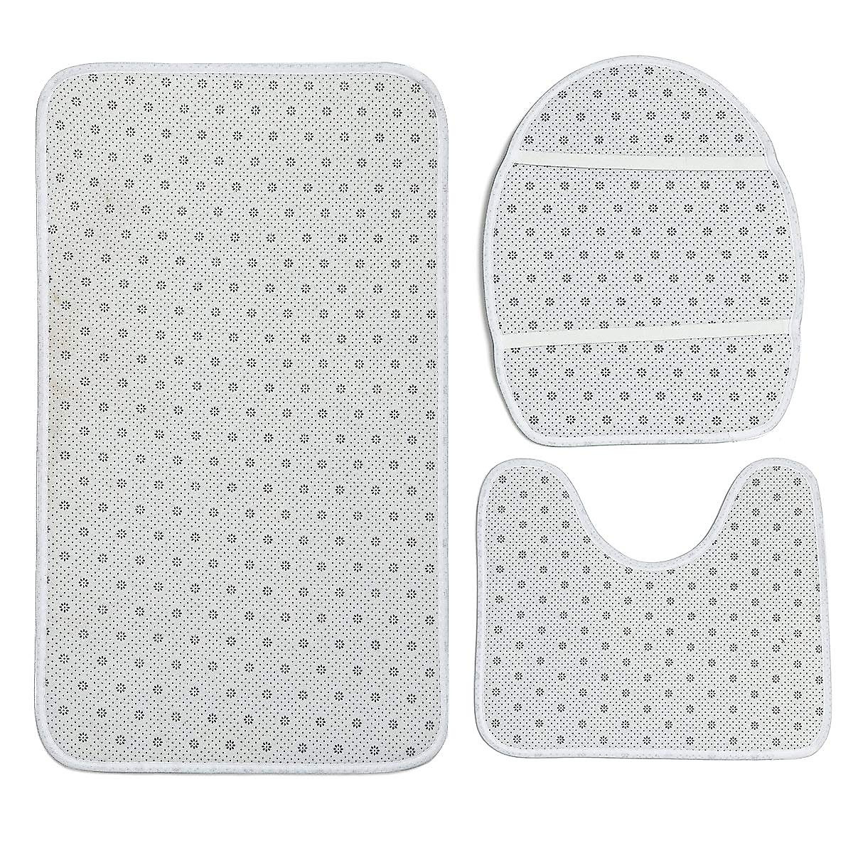 Bathroom Rugs and Mats Set 3 Pcs, Farm White Daisy Flowers in Glass Vase Anti Slip Soft Mats Water Absorbent Bath Rug, Lid Cover, U-Shaped Contour Rug, Retro Grey Wooden Board