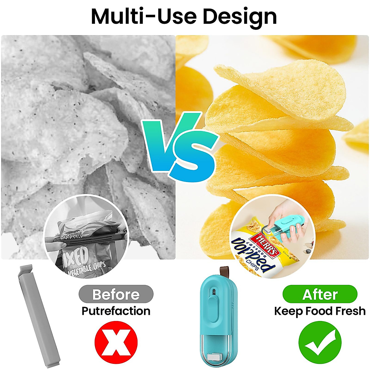 Mini Bag Sealer, Handheld Heat Vacuum Sealer, 2 in 1 Heat Sealer with Cutter and Lanyard for Chips Plastic Bags Food Storage and Snacks Keep Fresh Portable Re-sealer.