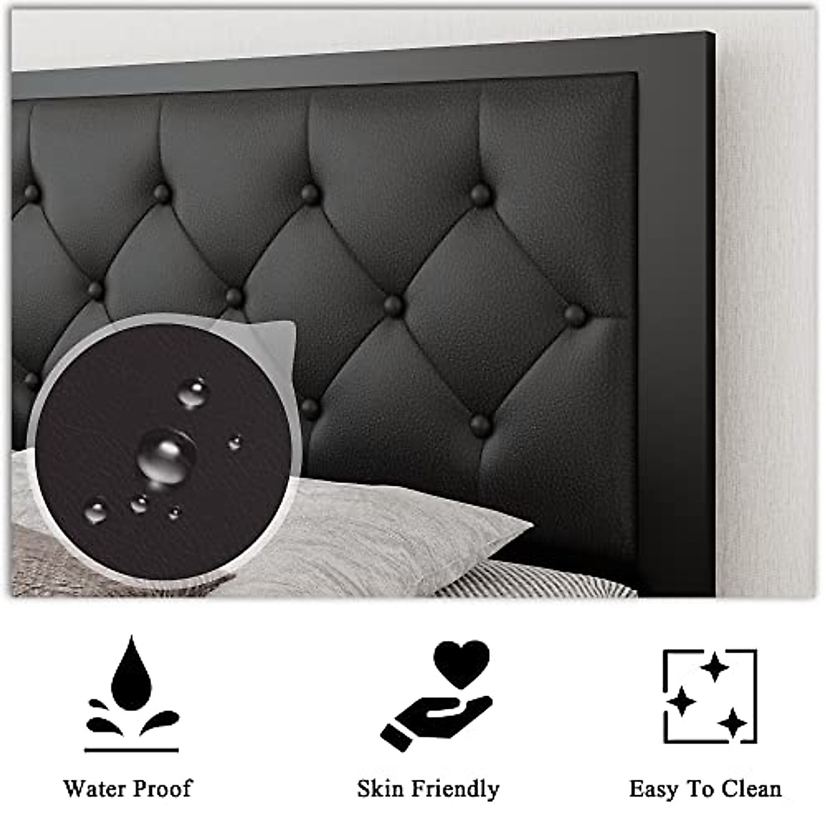 iPormis Twin Size Metal Bed Frame with Faux Leather Button Tufted Headboard, 12" Underbed Storage, Steel Slats Support, Noise Free, Easy Assembly, No Box Spring Needed, Black