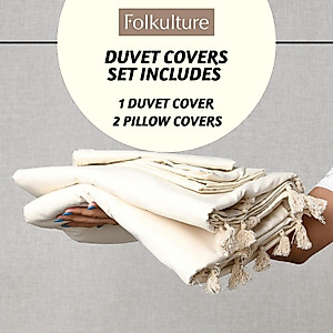 Folkulture Bed Linen Set, Queen - 100% Cotton Ultra Soft Duvet Cover, 3 Pieces Set with 2 Pillow Shams (Oatmeal, Solid)