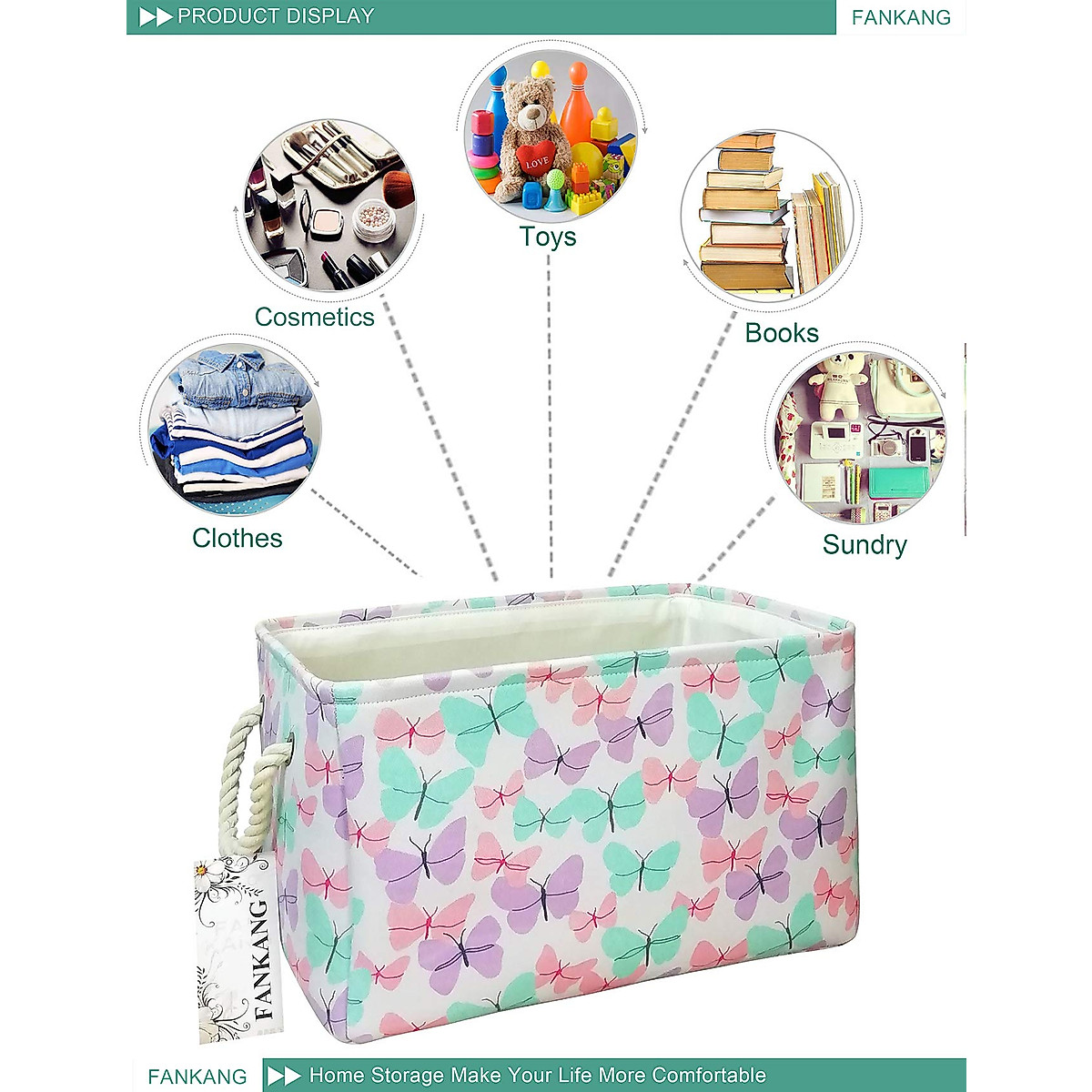 FANKANG Rectangular Laundry Basket Nursery Storage Fabric Storage Bin Storage Hamper,Gift Baskets (Butterfly)