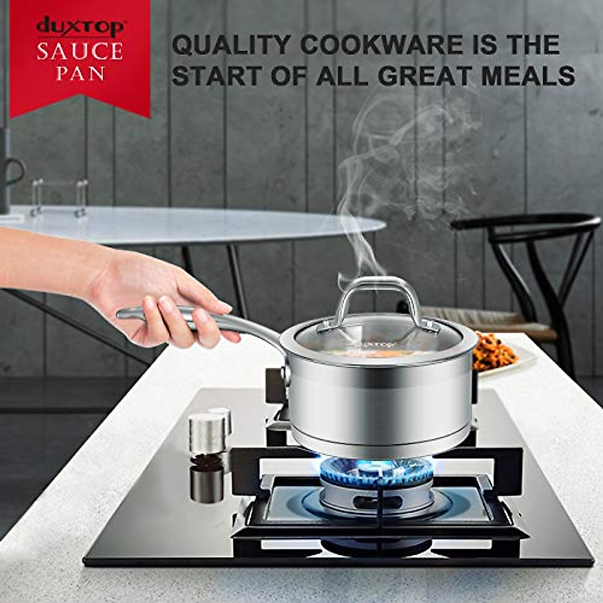 Duxtop Professional Stainless Steel Sauce Pan with Lid, Kitchen Cookware, Induction Pot with Impact-bonded Base Technology, 2.5 Quart