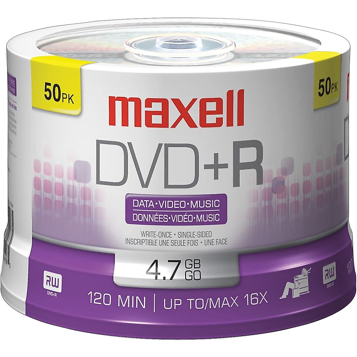 Maxell 639013 DVD+R Discs, 4.7GB, 16x, Spindle, Silver, 50/Pack