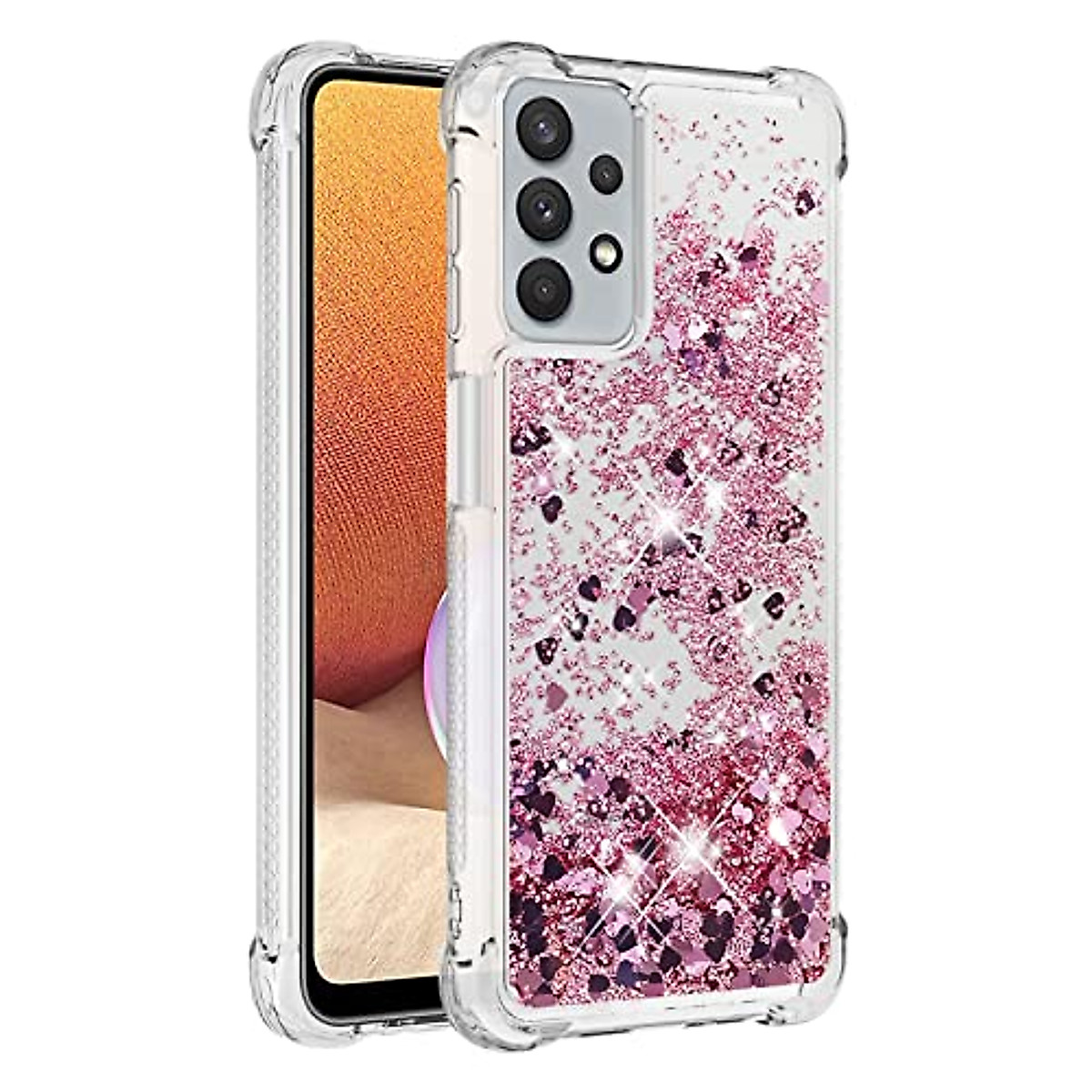 Phone Case Cover Glitter Case Compatible with Samsung Galaxy A32 5G Case Compatible with Women Girls Girly Sparkle Liquid Luxury Floating Quicksand Transparent Soft TPU Phone Case Bags Sleeves (Color