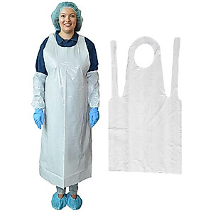 PENTAGON SAFETY EQUIPMENT 2 mils Disposable Heavy Weight Plastic/Poly Apron | 28 x 46 inches | 100/500/1000 (White, 100 Pack)