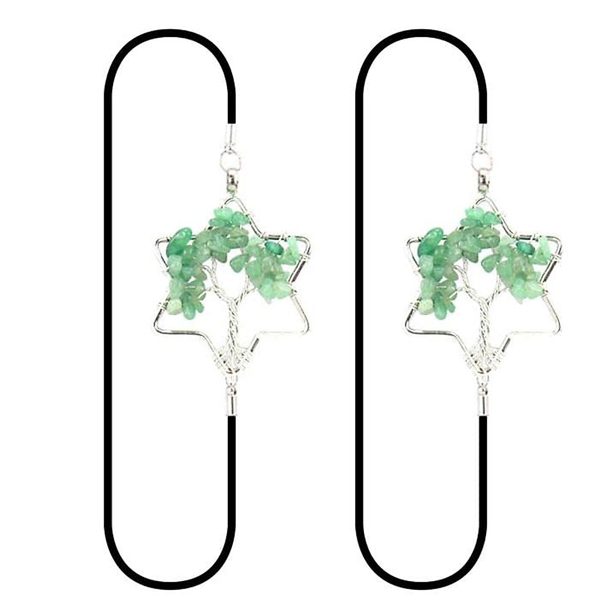 2-Pack Tree of Life Elastic Bookmark Vintage Hexagram Bookmarks 7 Chakra Green Aventurine Crystals Healing Stone Beaded Pendant Page Marker