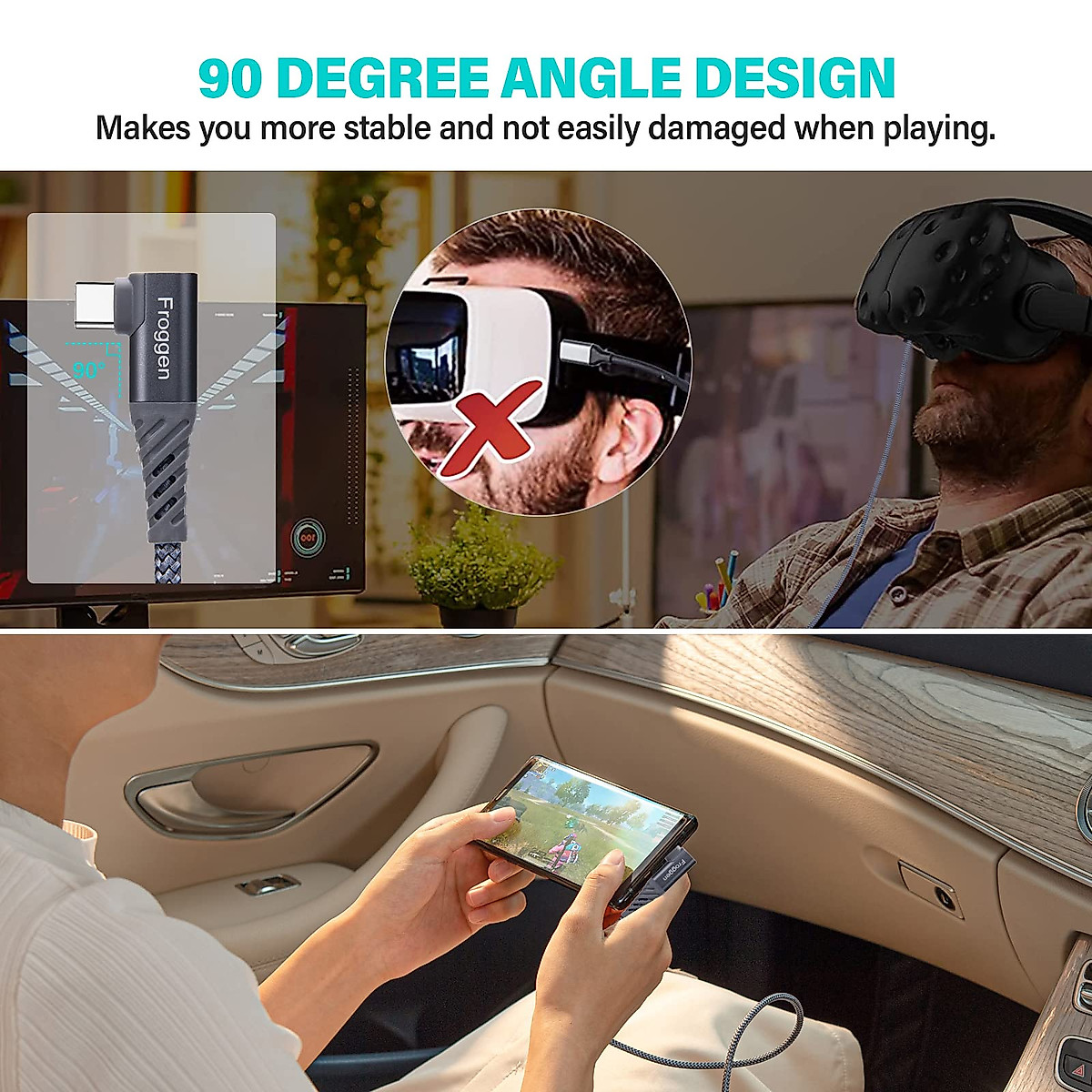 Froggen Link Cable Quest 2 Quest 1 [USB3.2/ 5Gbps] Nylon Braided Quest 2 Link Cable, High Speed Transfer & Fast Charge USB C Cable Compatible for VR Quest Headset and Gaming PC (10FT/3M)