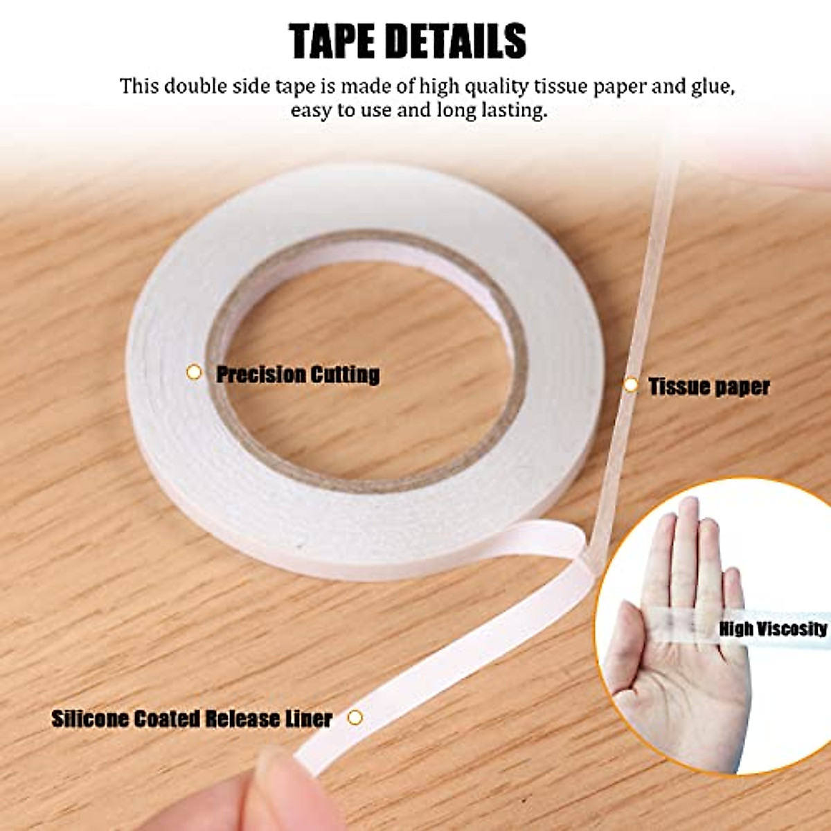 6PCS Premium Double Sided Tape for Crafts, Multi-Size Double Sides Adhesive Tapes for Arts, Scrapbook Tapes for DIY Photos, Gift Wrapping, Scrapbooking, Paper Backing, Office School Supplies (65FT)