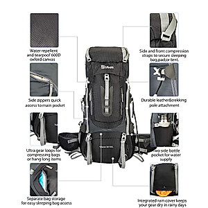Ubon 60L Camping Backpack Lightweight Internal Frame Hiking Backpack Black