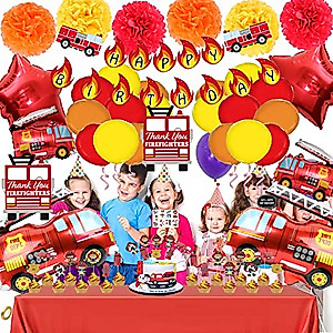 Fire Truck Theme Birthday Party Supplies Fireman Happy Birthday Banner Firefighter Cake Topper Balloon Sticker Decorations For Boys Birthday Party