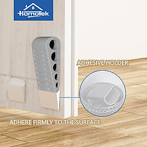HOMOTEK 10 Pack Wedge Rubber Door Stops Door Chucks Stoppers Wall Protector for Floor & Bottom of Door with Self Adhesive White Holder, 5"x1-9/16"x1-5/16" (Gray)